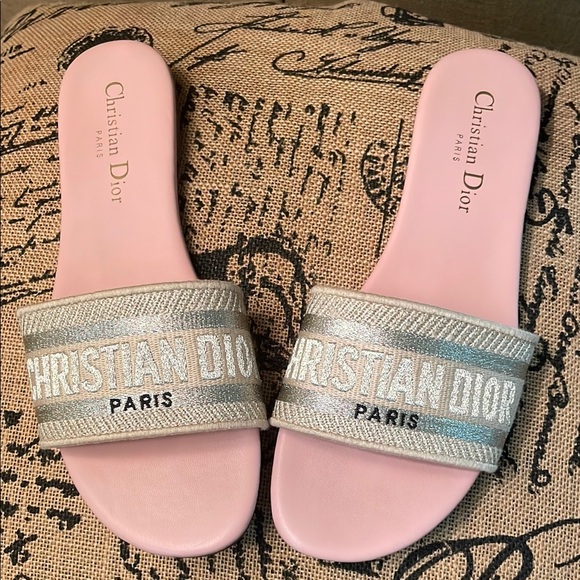 Dior | Shoes | Christian Dior Pink And Silver Slides | Poshmark